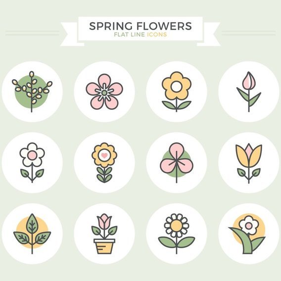 Spring Flowers Flat Line Icons - 10136 - Dryicons
