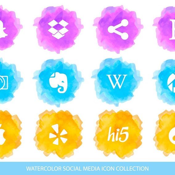Watercolor Style Social Media Icon Collection - 10568 - Dryicons