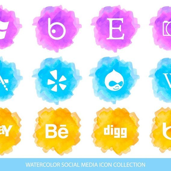 Yellow Blue And Purple Watercolor Social Media Icon Collection - 10698 ...